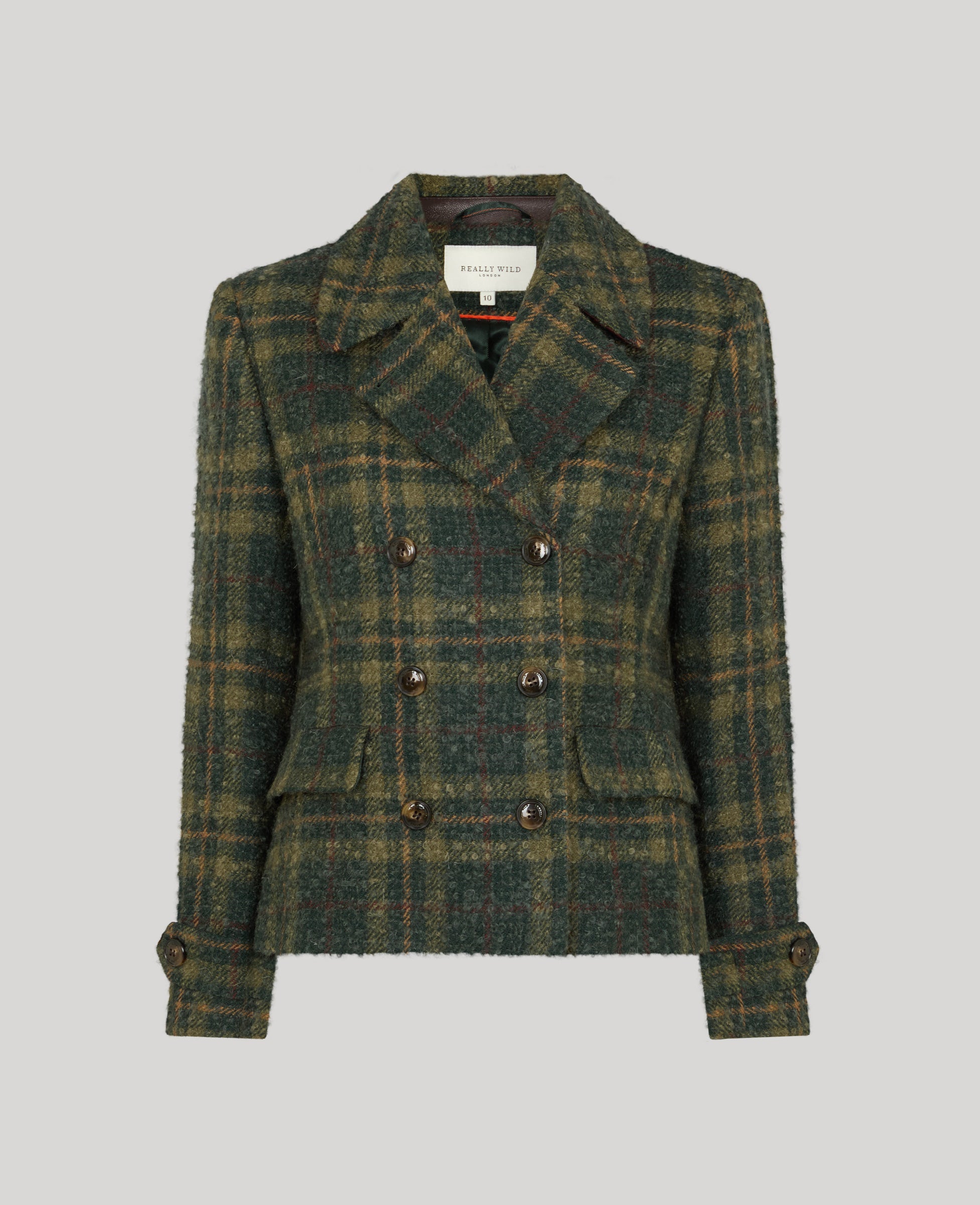 Lansdowne Check Pea Coat - Green Ochre Check | Really Wild – Really ...